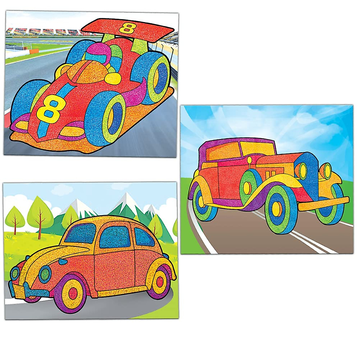 Toykraft: Sand Art Kit for Kids, Arts and Crafts Kits for Kids, Toddler Craft for 3-6 Years, Peel and Stick Activity - On Road Vehicles