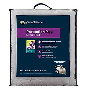 Serta Protection Plus Fiber Fill Cooling Fitted Mattress Pad Cover, Twin, White