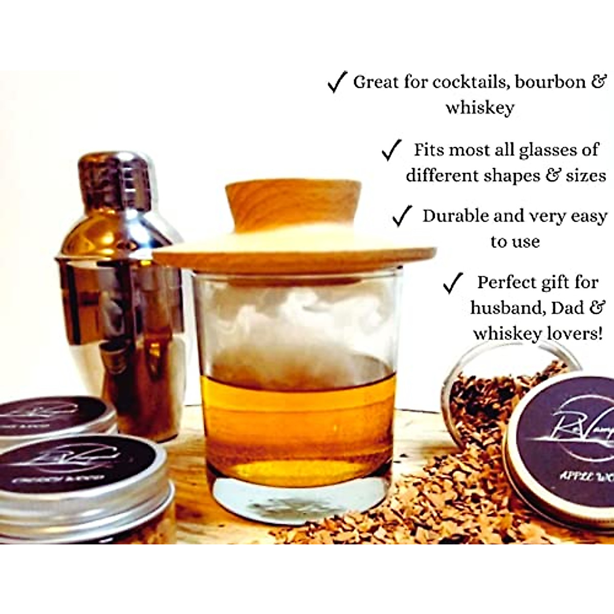 Hello_ReVamped Cocktail Smoker Kit with Torch , Whiskey Included Mixer Four Kinds of Wood Chips Bourbon Drink Infuser for Infused Cocktails, Black, (CS200)