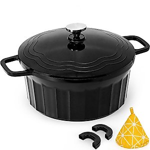 Dutch Oven Pot with Lid, 6.5 Quart Enameled Cast Aluminum Non-Stick Lightweight Pot for Braising, Baking and More, Oven Safe up to 446° F, Works on All Stovetops