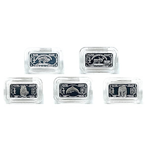 Metal Magery Ten Unique Animal One Gram .999 Pure Silver Bars with Velvet Jewelry Pouch