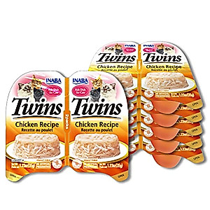 INABA Twins for Cats, Grain-Free Shredded Chicken & Broth Gelée Side Dish/Complement/Topper Cups, 1.23 Ounces per Serving, 14.76 Ounces Total (12 Servings), Chicken Recipe