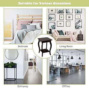 Giantex End Table 16" W/Storage & Shelf Curved Legs Home Furniture for Living Room Accent Sofa Side Table Nightstand (2, Dark Coffee)