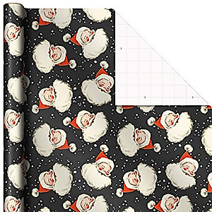 Hallmark Black Christmas Wrapping Paper with Cut Lines on Reverse (3 Rolls: 120 sq. ft. ttl) Retro Santa, Black and White Buffalo Plaid, Train and Trees
