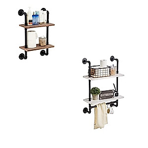 Industrial Floating Shelves Pipe Shelving 24 inch and 12 inch for Bathroom