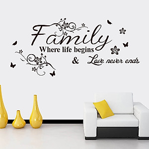 Wall Stickers, Home Decorations for Living Room, Family Where Life Begins & Love Never Ends, Letters for Wall Decor Word Sticker Decal Peel and Stick for Classroom Home Bedroom Family Office Wall Art Decor
