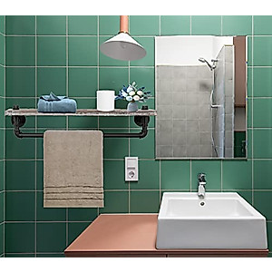 BSTGIFTS Industrial Pipe Shelf with Towel Bar，Wall Mounted Shelving with Towel Bar Rack for Bathroom, Wood Rack