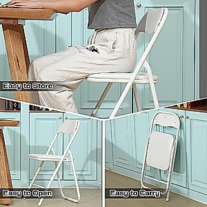 Kathfly 6 Pcs Steel Folding Chair Set Foldable Chair with Padded Seat Cushioned Metal Folding Chair Portable Stackable Commercial Seat for Reception Meeting Room Office, 330lbs Capacity (White)