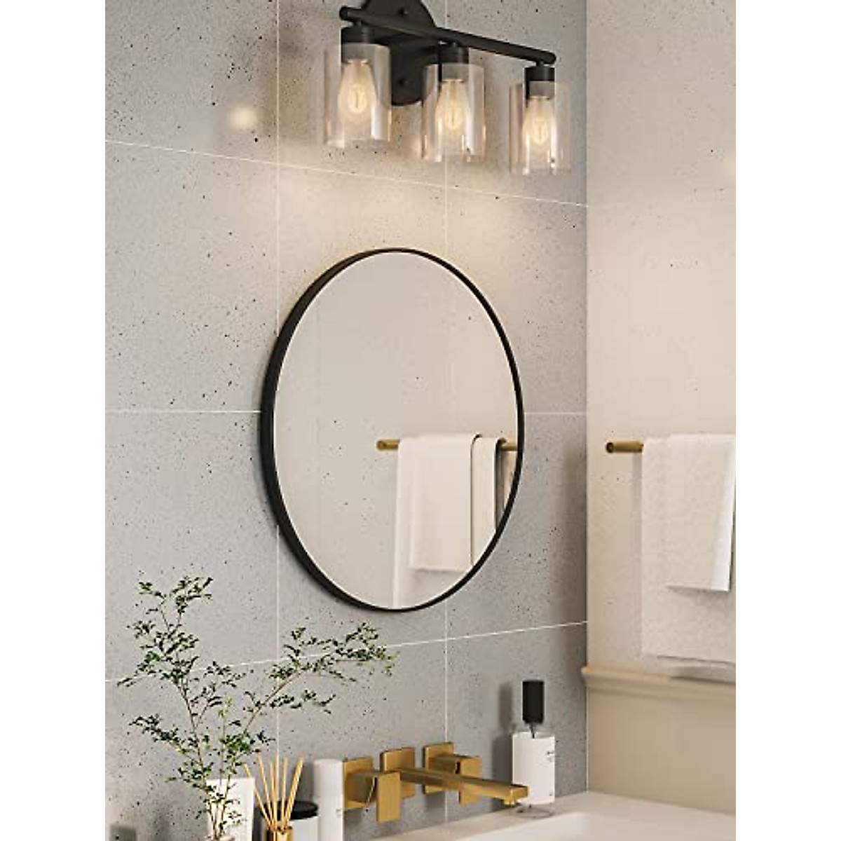 Growsun Black Round Mirror 24 inch, Wall Mounted Circle Mirror, Metal Framed Mirror for Bathroom Vanity, Bedroom Home Decor Mirros