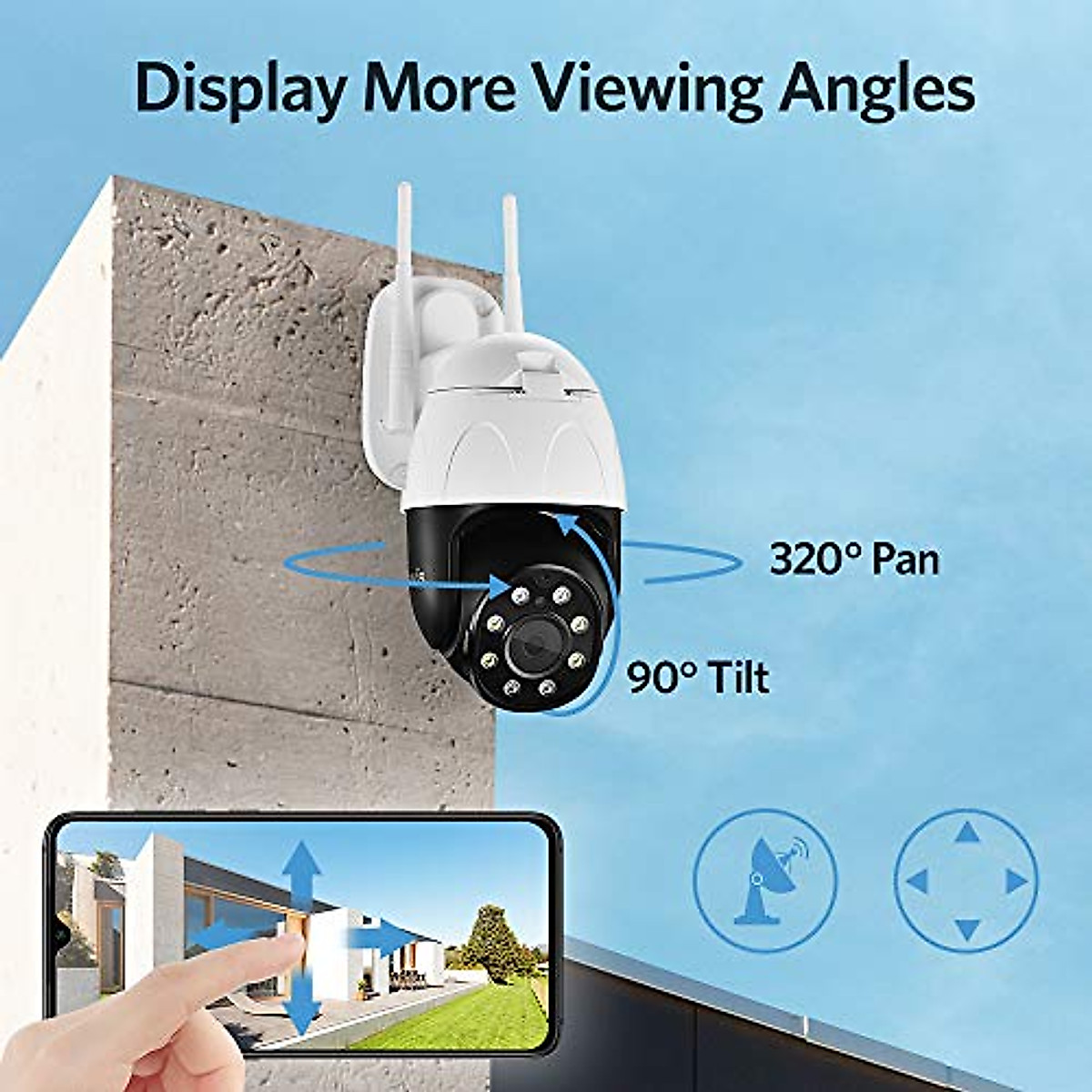 TENVIS Security Camera Outdoor - 1080P Home Security Surveillance IP Camera, Pan/Tilt 2.4G WiFi Camera, IP65 Waterproof, Night Vision, 2-Way Audio, Motion Detection, Cloud Camera, Works with Alexa