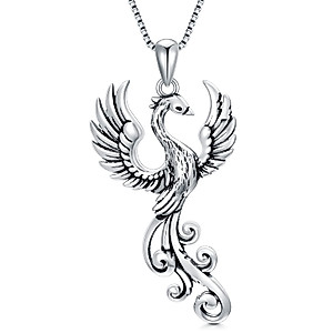 YAFEINI Rising Phoenix Necklace 925 Sterling Silver Bird Pendant Charm for Women