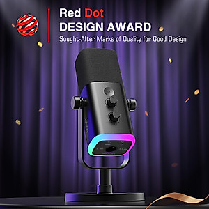 FIFINE XLR/USB Dynamic Microphone for Podcast Recording, PC Computer Gaming Streaming Mic with RGB Light, Mute Button, Headphones Jack, Desktop Stand, Vocal Mic for Singing YouTube-AmpliGame AM8