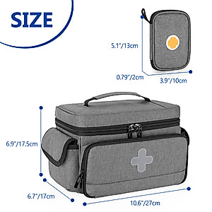 CURMIO Medicine Storage Bag Empty, Lockable Pill Bottle Organizer with Portable Zippered Pouches for First Aid Kits, Medicine Box for Home and Travel, Gray (Patent Pending)