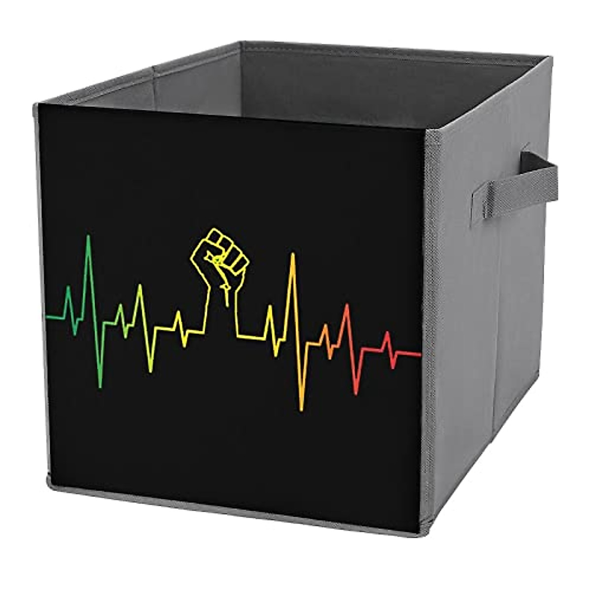 Black Heartbeat Fist Canvas Collapsible Storage Bins Cube Organizer Baskets with Handles for Home Office Car