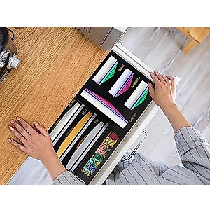 BAMBOO HEAVEN Wooden Ziplock Bag Organizer with Foil and Plastic Wrap Organizer with Cutter and Labels - Black Bamboo | Wax Paper, Plastic Wrap & Aluminum Foil Roll Dispenser with Slide Cutter