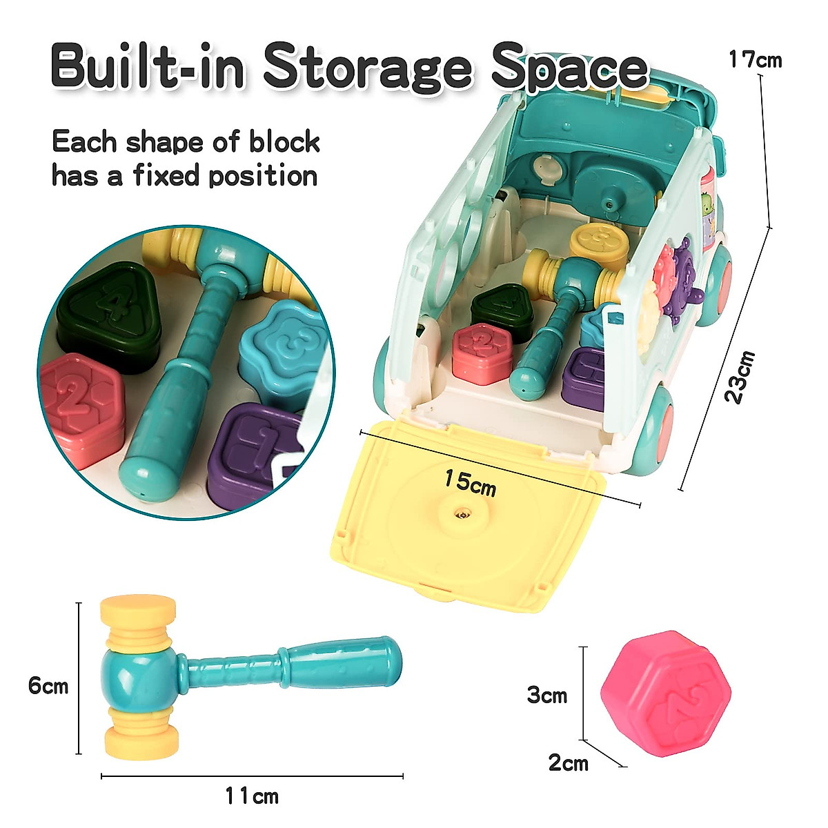 Syahro Baby Crawling Toys with Music and Light Infant Musical Bus Toys with Clock Toy, Shape Matching, Gear, Whack A Mole Game Tummy Time Toys Gifts for Toddler (Pink)