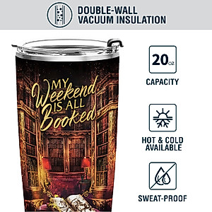 Bad Bananas Gifts for Book Lovers and Readers - My Weekend is all Booked - Red - 20oz Stainless Steel Tumbler