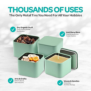Hearts & Crafts Mint Square Tins with Lids - 24 Pack 8 oz Tin Cans for Candles Durable, Heat Resistant, Non-Rusting Tin Containers for Candle Making, Crafts, Gifts, and Storage and DIY Projects