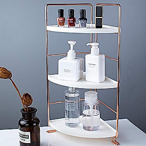 ICCGBHGO Bathroom Countertop Organizer, Corner Shelves Bathroom Vanity Counter Sink Storage, Rose Gold Standing Cosmetic Makeup Spice Rack Tray Cabinet for Kitchen and Bathroom 3-Tier