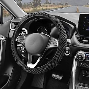 Elastic Stretch Steering Wheel Cover, 15 Inch Universal Anti-Slip Car Steering Wheel Cover for Auto Truck Van SUV, Warm in Winter and Cool in Summer, Odorless,Easy Carry (Black)