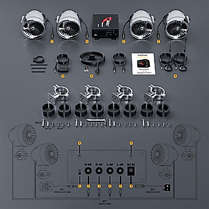 GoHawk TJ4-Q 1000W 4 Channel Amplifier 4" Full Range Waterproof Bluetooth Motorcycle Stereo Speakers Audio System AUX USB SD Radio for 1-1.5" Handlebar Harley Touring Cruiser ATV