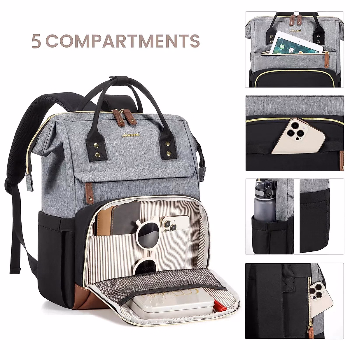 LOVEVOOK Laptop Backpack for Women, 15.6 Inch Work Business Backpacks Purse with USB Port, Large Capacity Nurse Bag College Bookbag for School, Waterproof Casual Daypack for Travel