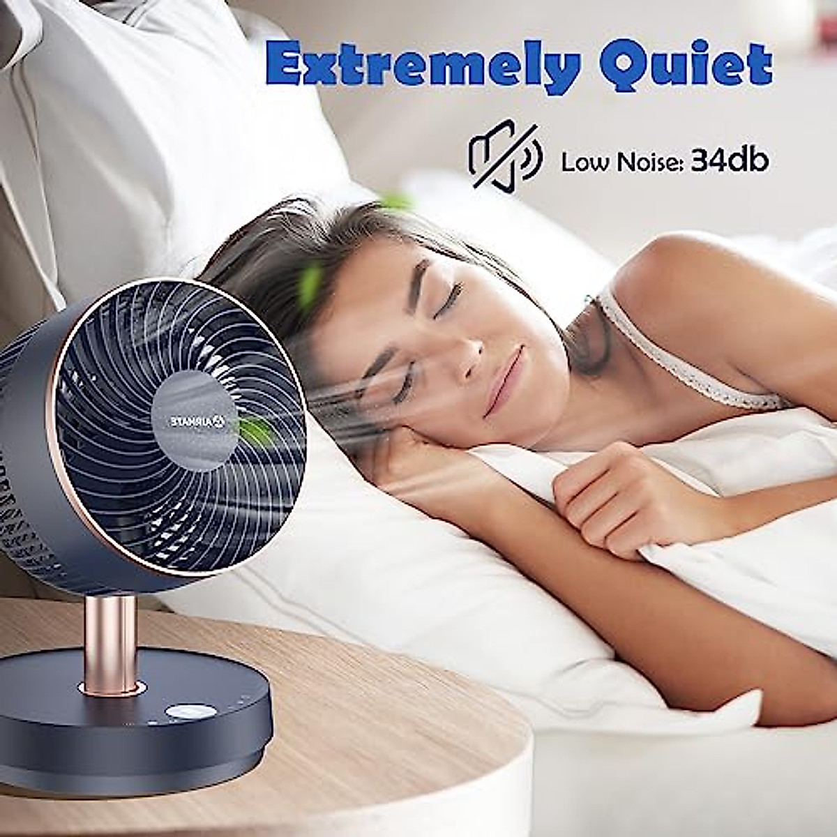 AIRMATE Pedestal Fan Oscillating, Foldable 22 Inch Table Fans, Standing Fan for Cooling Bedroom Quiet with Remote, 8 Speeds Air Circulation Fan for Home, Dorm, Bathroom, Blue