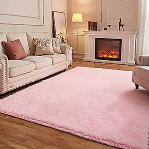 Arbosofe Pink Rug for Girls Bedroom,Fluffy Rectangle Rug 5'X7' for Kids Room,Furry Carpet for Teen Girls Room,Shaggy Rug for Nursery Room,Fuzzy Plush Rug for Dorm,Cute Room Decor for Baby