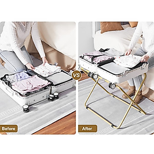 ELYKEN Luggage Rack for Guest Room 2 Pack, Folding Suitcase Stand, Heavy Duty 110LBS Load Bearing Easily Assemble Luggage Holder, Gold