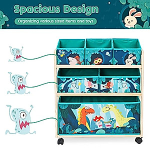 Toy Storage Organizer with Wheels, Utility Storage Cabinet, Rolling Cart with Large Storage Bins for Hold ing Toys, Books, Blankets, Blocks