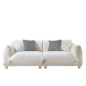 EMKK 86'' Velvet Couch Sofa Mid-Century Modern Teddy Upholstery Love Chesterfield 3 Seat Sofá for Living Room Apartment, White