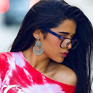 RechicGu Vintage Silver Ethnic Bali Jhumka Jhumki Lotus Mexico Gypsy Dangle Earrings Traditional Ear Studs with Gift Box