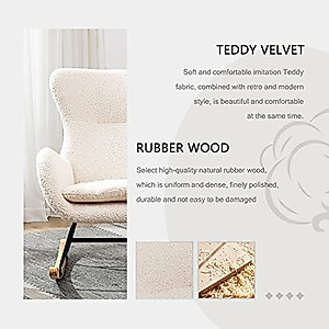 Qtivii Rocker Glider Chair for Nursery, Modern Rocking Chair with High Backrest and Armrests, Comfy Uplostered Accent Chair for Living Room, Bedroom (Beige)