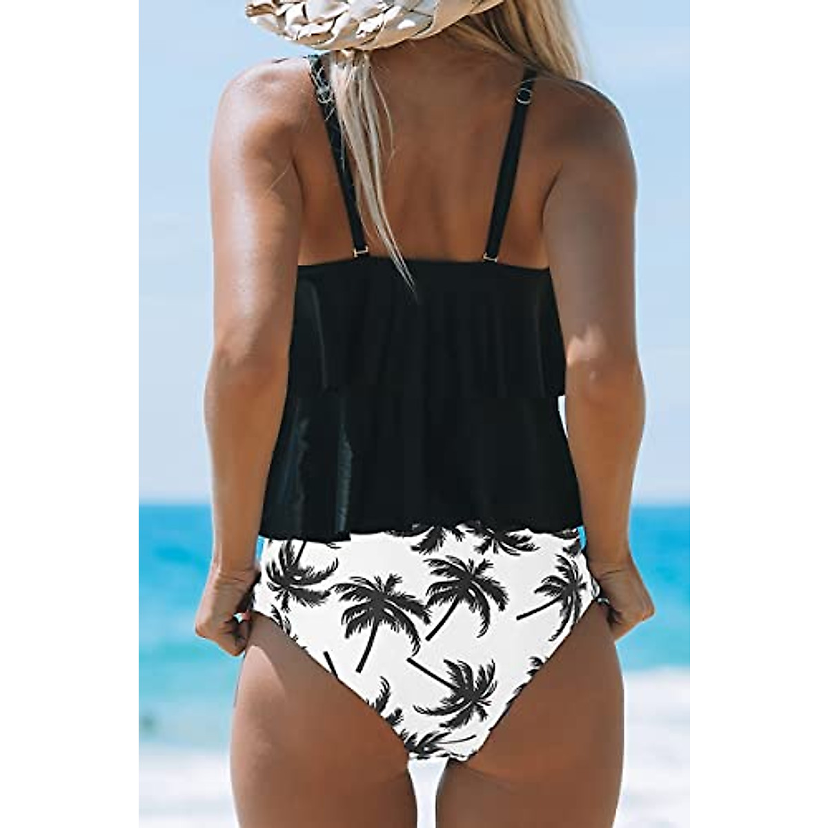 Beachsissi Tankini Bathing Suit Leaf Print High Waisted Tummy Control 2 Piece Swimsuit, Leaf, M