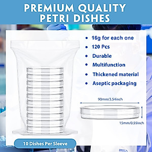 Fabbay 120 Pack Sterile Plastic Petri Dishes with Lids 90 x 15 mm Deep Clear Lab Petri Dishes Cell Culture Dishes for School Science Project, Lab Experiment, Biological Themed Party Supplies