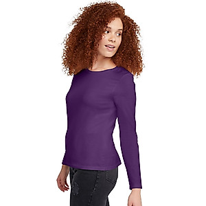 Hanes Women's Originals Long Sleeve Cotton T-Shirt, Lightweight Crewneck Tee, Modern Fit, Violet Splendor, Large