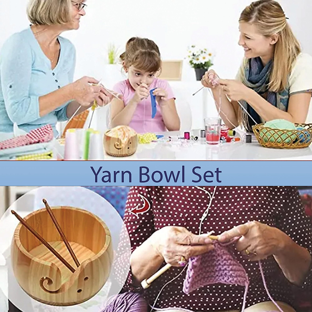 CHEERZEER CUSTOMIZE Personalized Large Wooden Bowl with Lid for Knitters and Crocheters, Wood Yarn Ball Holder Gift for Grandma and Mom on Mother's Day, Christmas, Birthdays