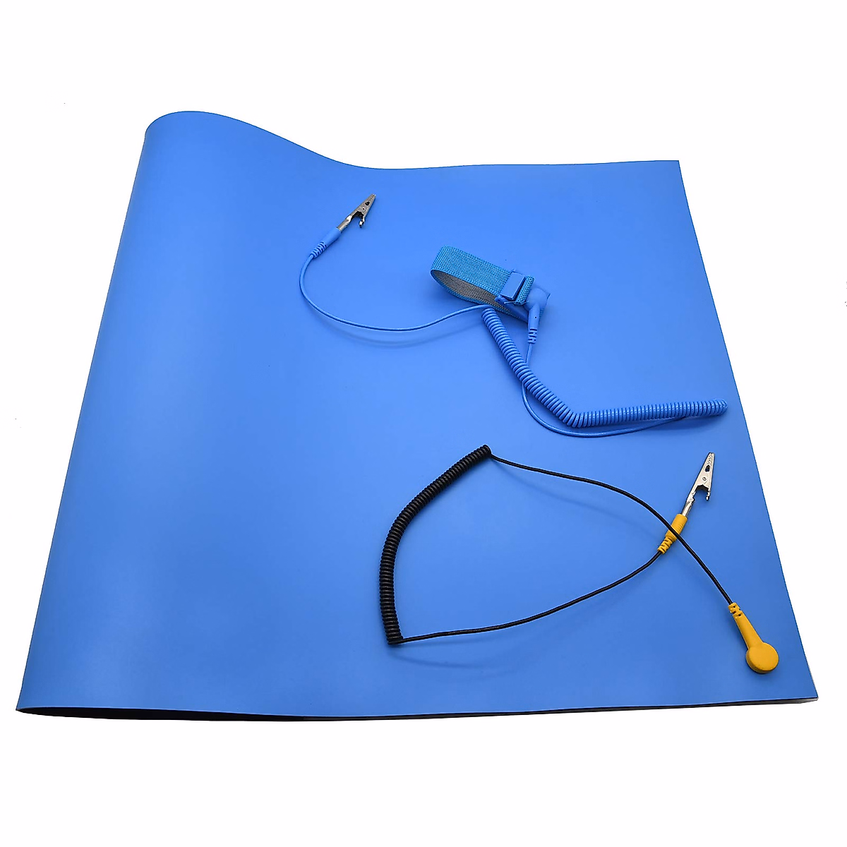 ESD High Temperature Mat Kit,ESD Mats,ESD Rubber Mat,ESD Kit,16" x 24" x 0.08",Blue, Anti-Static Mat with ESD Wrist Strap and ESD Grounding Cord for Sensitive Electronics Working - ESD Mat Kit