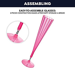 Party Essentials 20Count Hard Plastic Twopiece 5 oz Champagne Flutes, Neon Pink