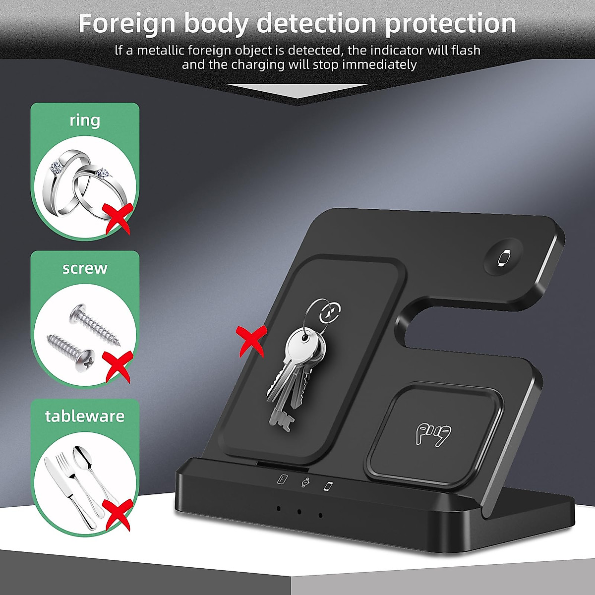 Wireless Charger,3 in 1 Wireless Charging Station for iPhone 15 14 13 12 11 Pro Max/X/8,Charger Stand for Apple Watch Series 9 8 Ultra 7 6 SE 5 4 3,AirPods Pro 2 Black