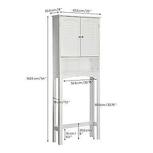 Teamson Home Louis 25 in. x 64 in. Freestanding Wooden Over-The-Toilet Storage Cabinet for Bathrooms, Powder Rooms, and En Suites - Bathroom Etagere, White