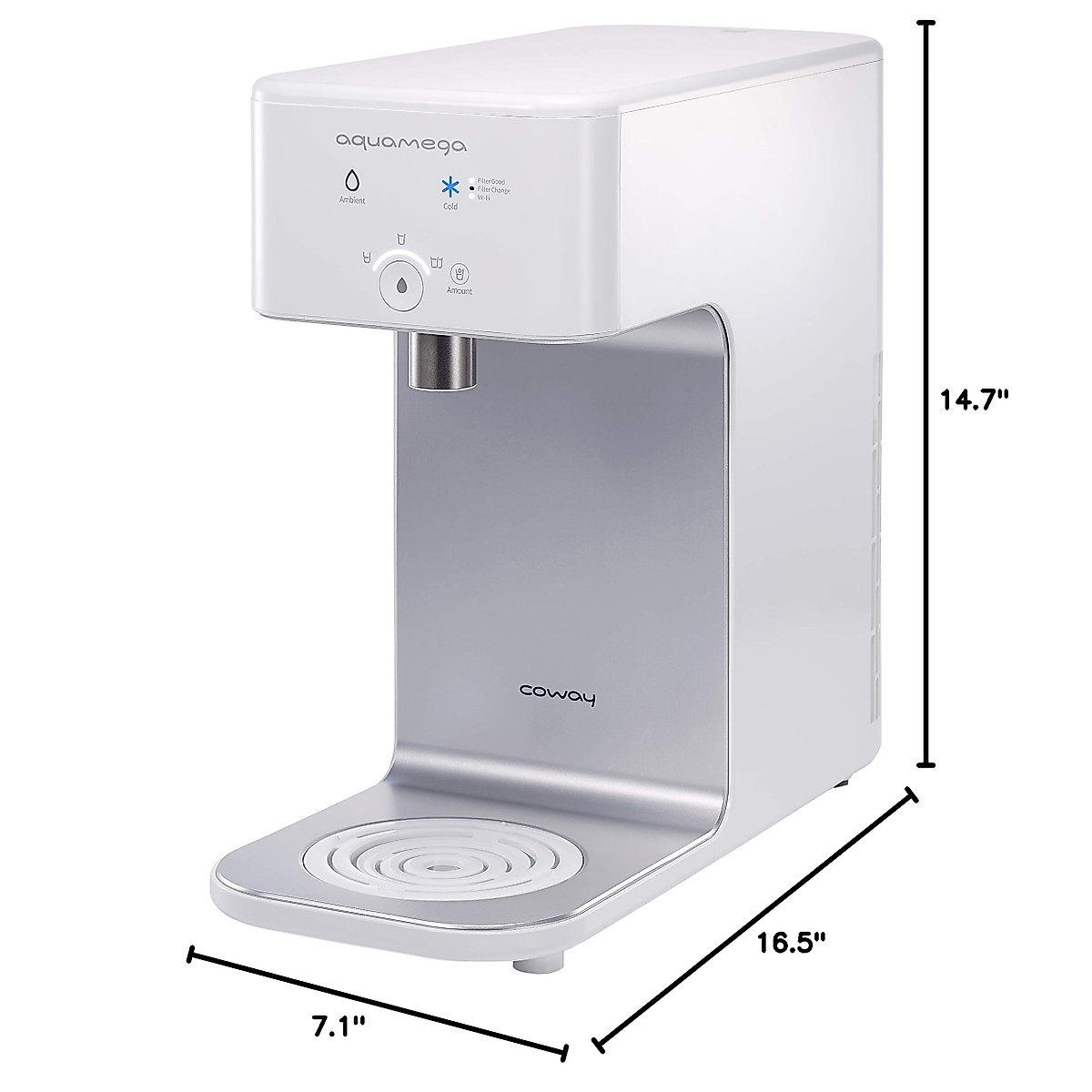 Coway Aquamega 200C Countertop Water Purifier with a cold-water setting, a new advanced filter, and Coway Io-Care app connectivity