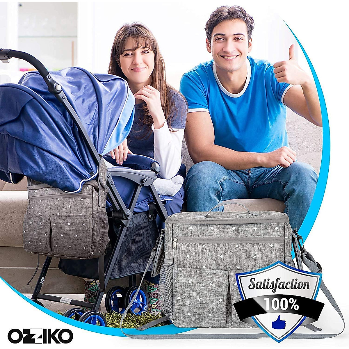 Ozziko Stroller Organizer, Universal Diaper Bag Backpack Bag Fit for Newborn Baby Girl Or Boy Tote, Gift for Shower, New Parents, New Mom, Infants, Toddlers, Babies