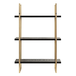Kate and Laurel Leigh Modern 3 Tier Wall Shelf, 20 x 7 x 30, Black and Gold, Decorative Contemporary Glam Multi-Tiered Shelf Wall Organizer for Storage and Display