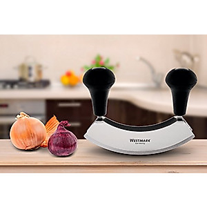 Westmark Germany Stainless Steel Double Blade Mezzaluna Mincing Knife, 7-inch (Black)