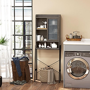 Tangkula Over The Toilet Storage Cabinet, Bathroom Space Saver Above Toilet with Sliding Acrylic Door & Metal Frame, Freestanding Bathroom Organizer with Adjustable Shelves for Bathroom Laundry