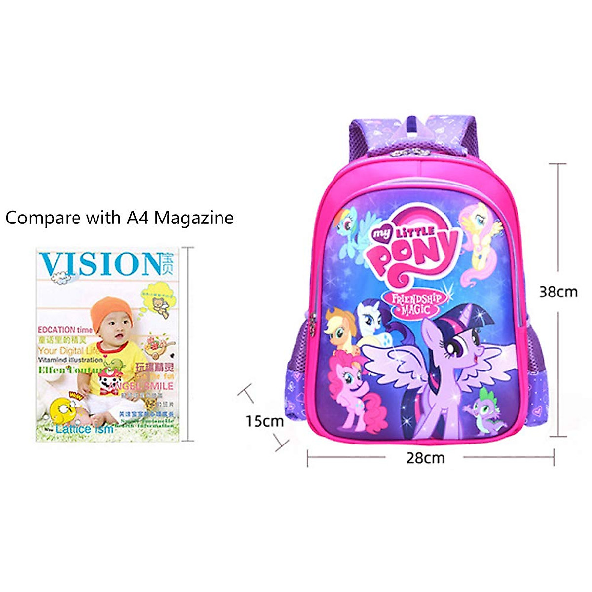 MY L. Pony Backpacks Bookbag Cute Pony Princess Style School Book Waterproof Multi Storey Bags
