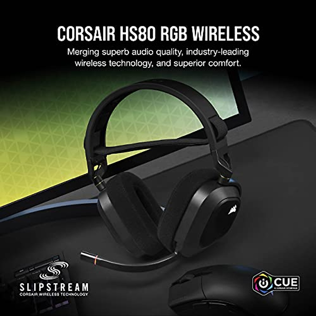 Corsair HS80 RGB WIRELESS Premium Gaming Headset with Dolby Atmos Audio (Low-Latency, Omni-Directional Microphone, 60ft Range, Up to 20 Hours Battery Life, PS5/PS4 Wireless Compatibility) Black