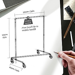 GREENSTELL Clothes Rack, Z Base Garment Rack, Industrial Pipe Clothing Rack on Wheels with Brakes, Commercial Grade Heavy Duty Sturdy Metal Rolling Clothing Coat Rack Holder 2 Packs (59x24x63 inch)