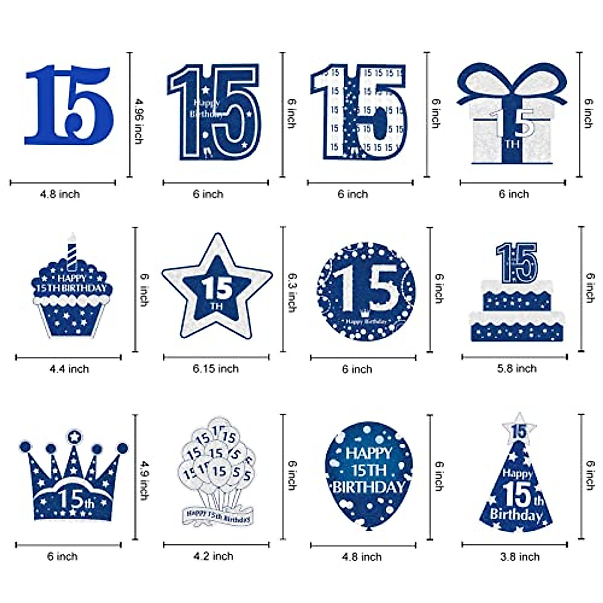 36pcs 15th Birthday Decorations Hanging Swirls Party Supplies for Boys, Silver Blue 15 Year Old Birthday Hanging Decor, Happy Fifteen Birthday Foil Ceiling Swirl Sign Décor